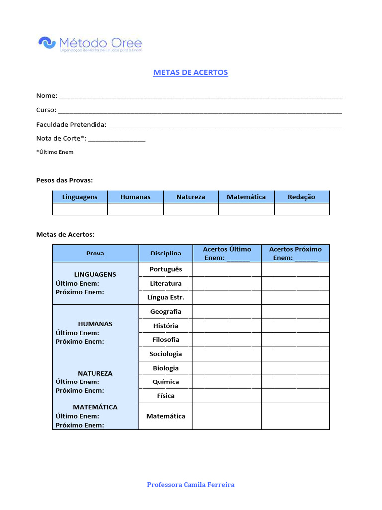 Método Oree_Formulário de Metas de Acertos (1) | PDF