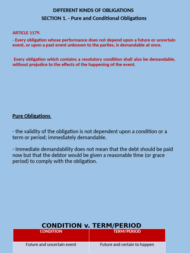 Oblicon Presentation Kinds of Obligations | PDF | Breach Of Contract ...