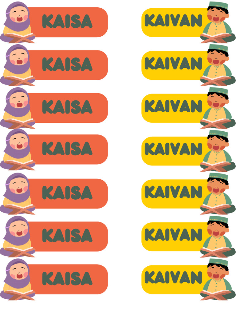 Pastel Oranye Kuning Ceria Simpel Anak Muslim Buku Stiker Nama Dokumen ...