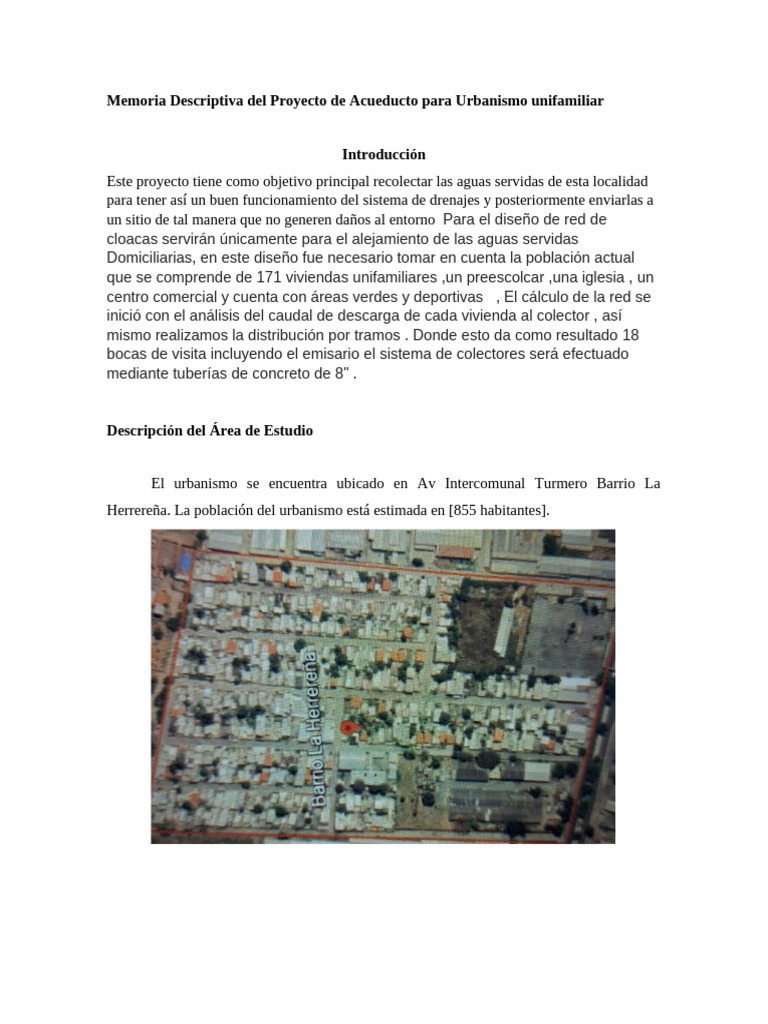 Memoria Descriptiva Del Proyecto de Acueducto para Urbanismo Multifamiliar | PDF