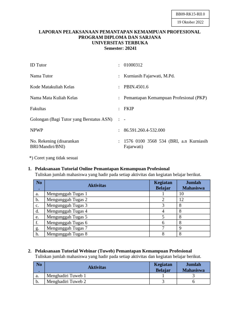 Laporan PKP PBIN4501.6 - PTK Bahasa Indonesia | PDF