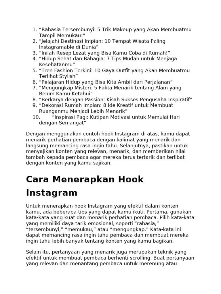 Optimalkan Hook Instagram untuk Engagement | PDF