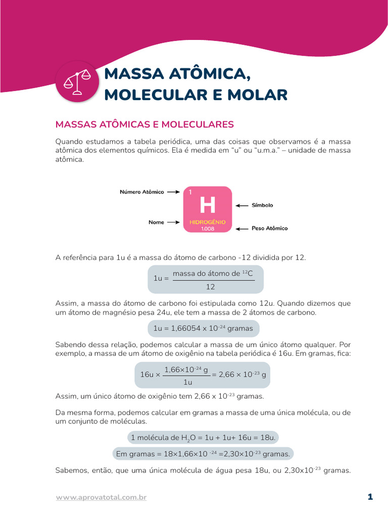 Massa Molar e Conversão de Mol | PDF | Mol (unidade) | Quantidade