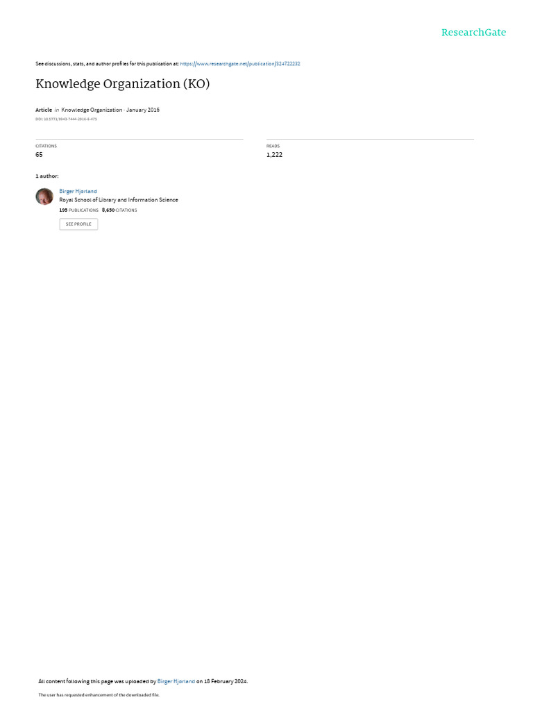HJØRLAND, B. Knowledge Organization (KO) - Knowledge Organization | PDF | Information Science ...