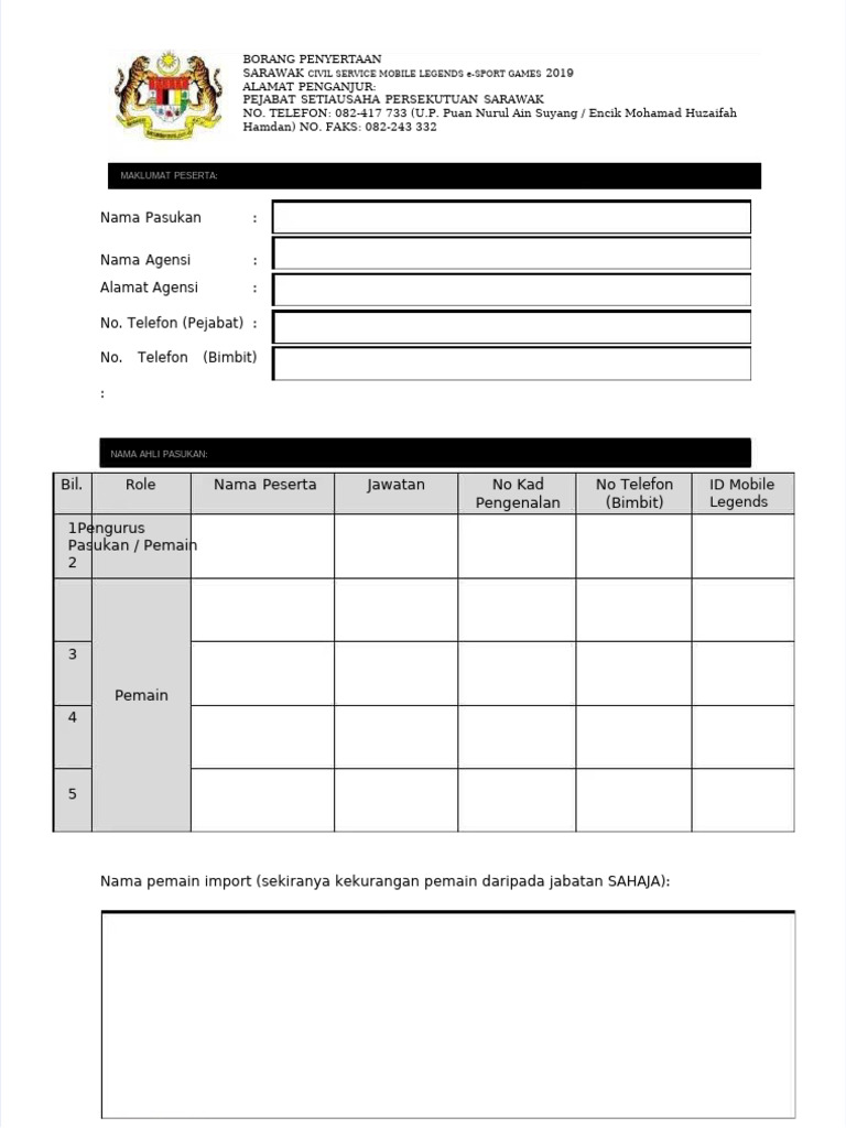PDF Borang Penyertaan Pertandingan Mobile Legends | PDF