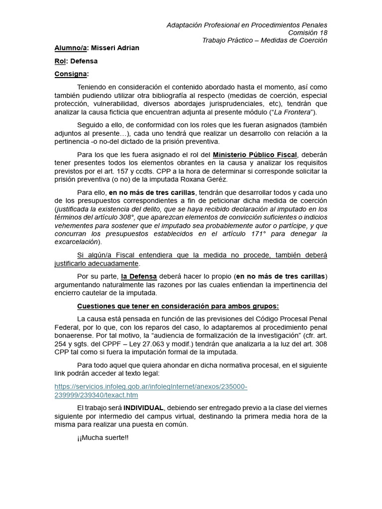 Misseri Adrian TRABAJO PRACTICO - PRISION PREVENTIVA | PDF | Derecho ...