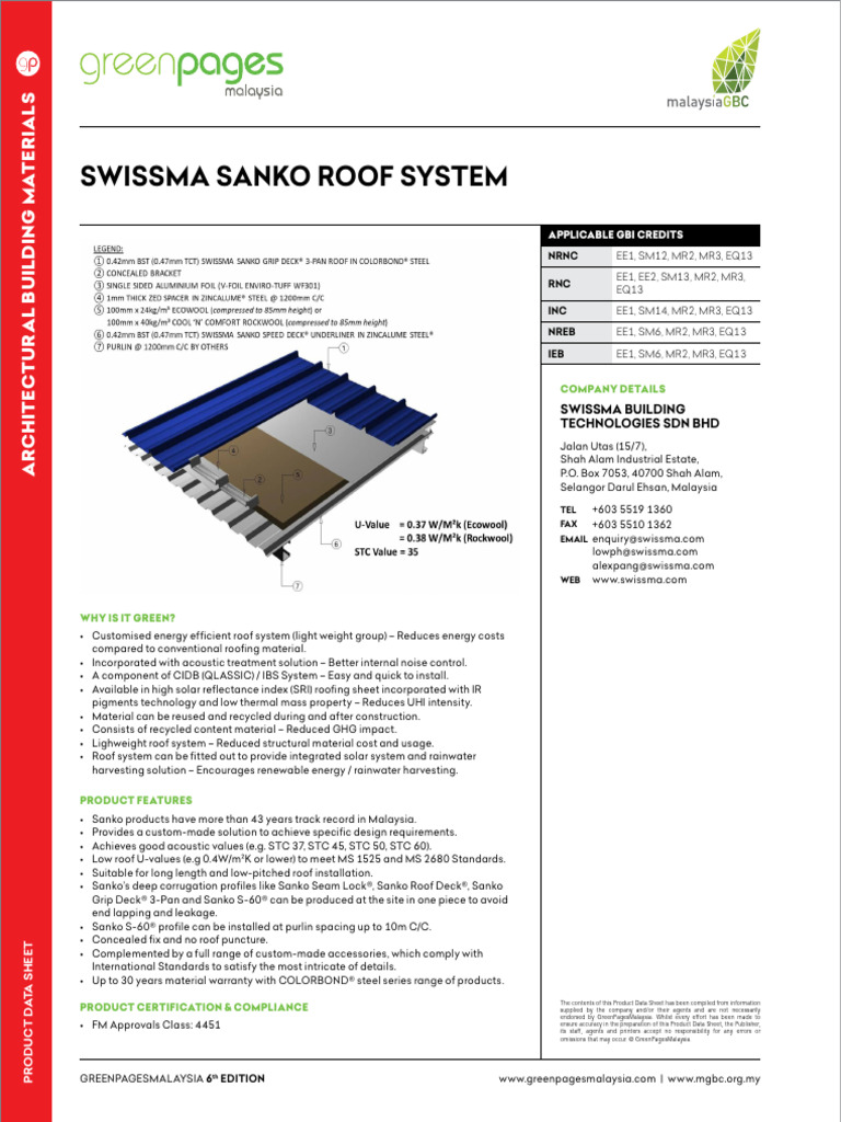 Abm Swissma Sanko Roof System | PDF | Sustainable Technologies | Sustainable Development