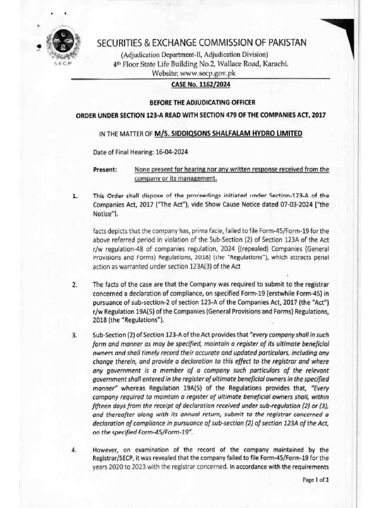 Order Under Section 123 A of The Companies Act 2017 Siddiqsons ...