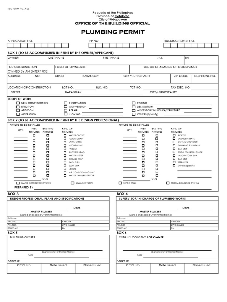 Plumbing Permit Application Form | PDF | Hydrology | Hygiene