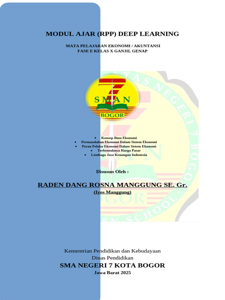 MODUL AJAR Ekonomi Kelas X Ganjil Genap Deep Learnig Iyos Manggung SMAN 7 Bogor 2025 Fix | PDF