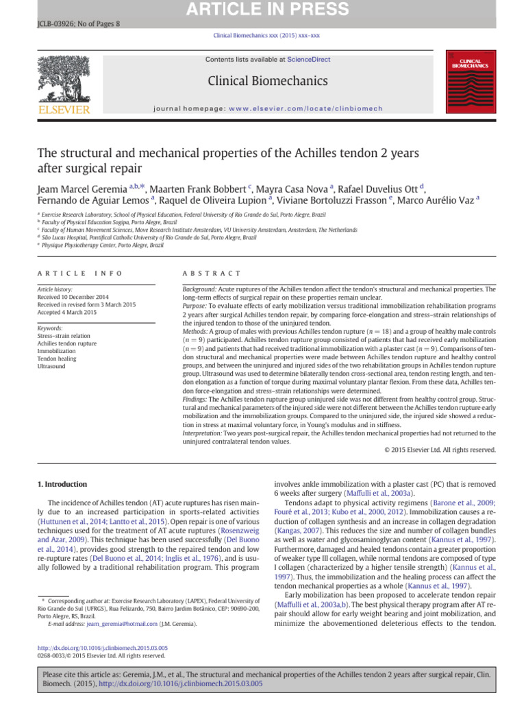 Geremia Et Al. 2015 Clinical Biomechanics The Structural and Mechanical Properties of The ...