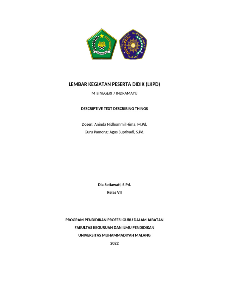 LKPD Descriptive Text Activities for VII | PDF