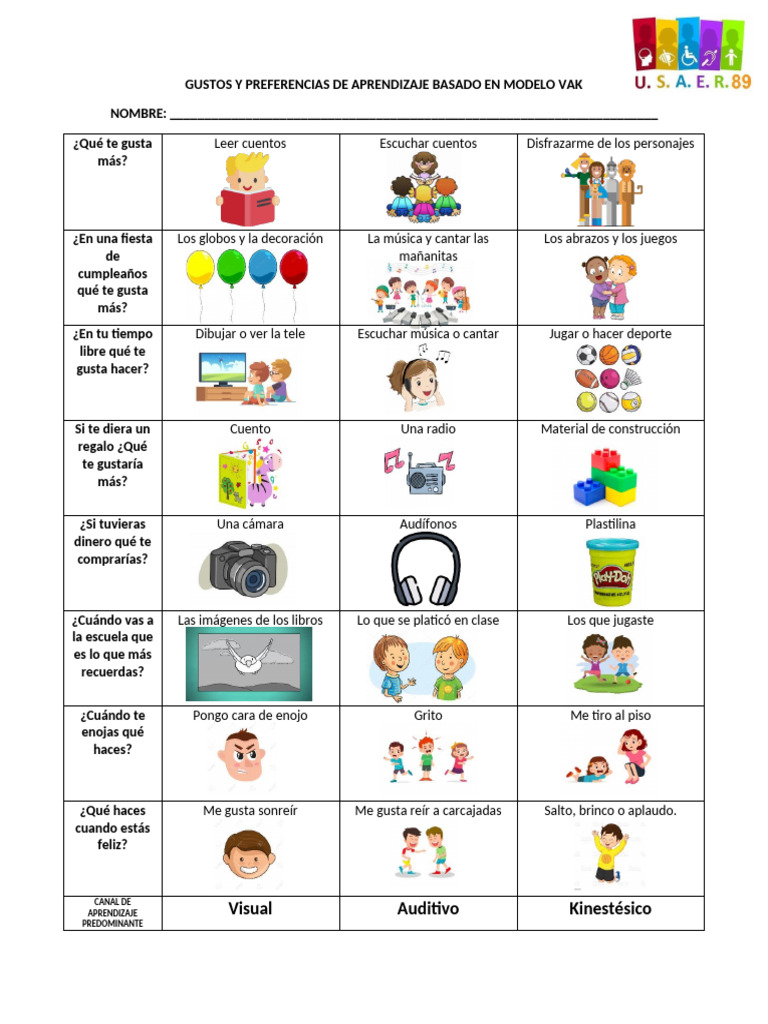 05 Gustos y Preferencias de Aprendizaje Basado en Modelo Vak | PDF