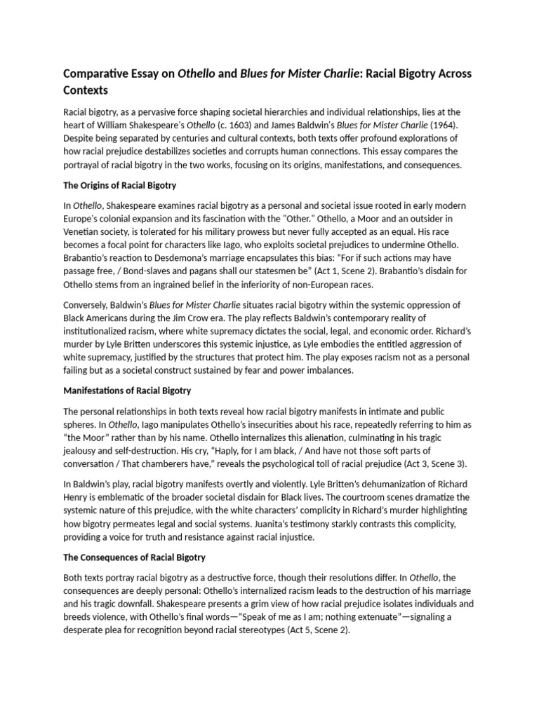 Racial Bigotry in Othello and Baldwin | PDF | Othello | Iago