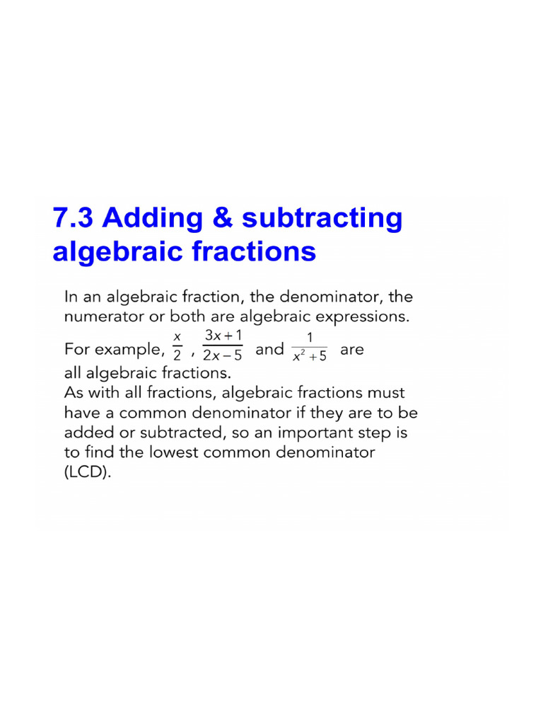 09-7.3 Adding & Subtracting Algebraic Fractions | PDF