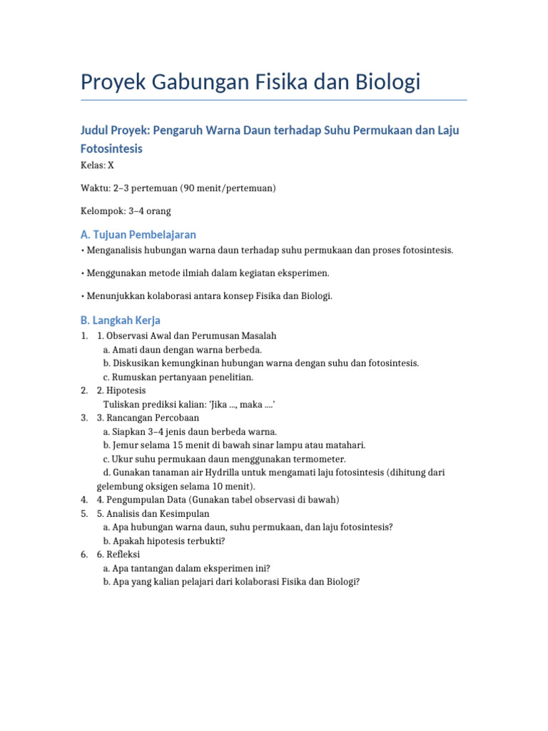 Proyek Fisika Biologi Metode Ilmiah | PDF