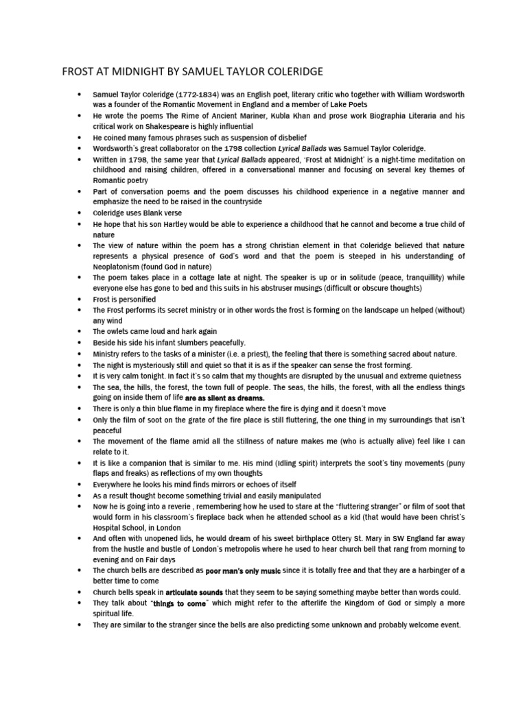 Frost at Midnight by Samuel Taylor Coleridge | PDF | Samuel Taylor ...