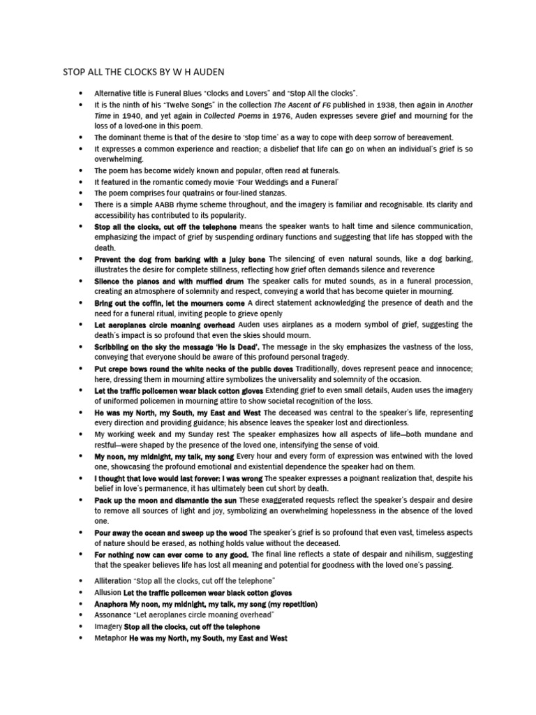 Stop All The Clocks by W H Auden | PDF | Grief