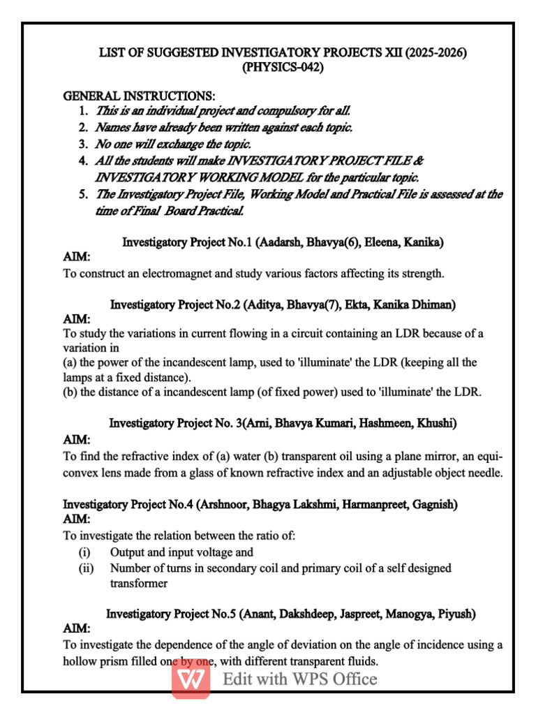 Investigatory Project Class Xii 2025-26 | PDF | Transformer | Equipment