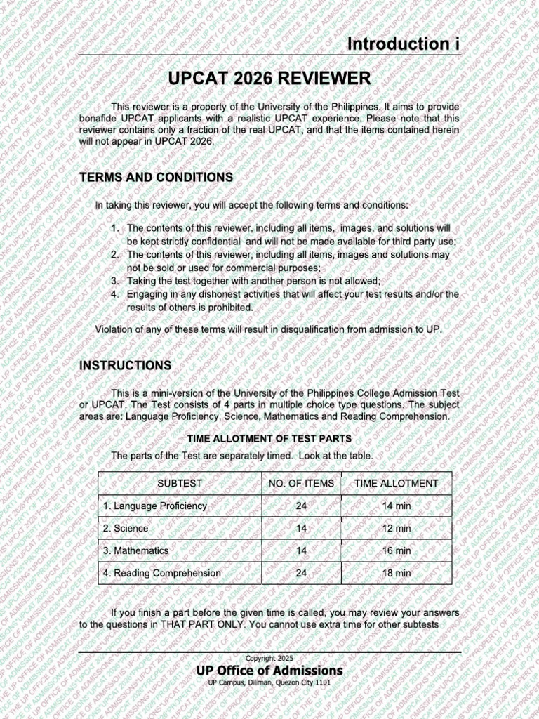 Upcat 2026 Reviewer 1264423438 | PDF
