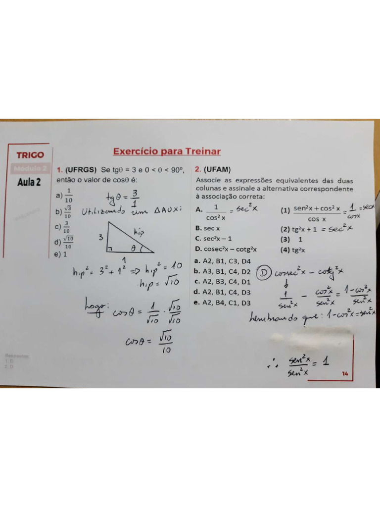 Exercícios para Treinar - Trigonometria - Módulo 2 | PDF
