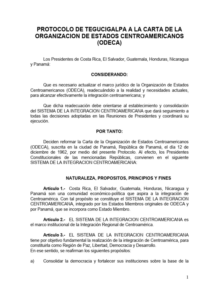 Protocolo de Tegucigalpa y ODECA | PDF | Gobierno | Ciencias Políticas