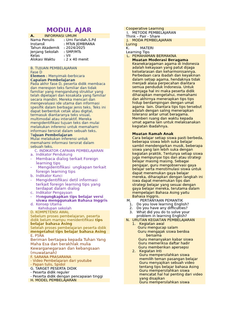 Modul Ajar Membaca - Memirsa Bab 1 Materi 2 | PDF