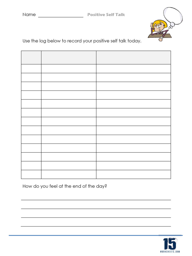 Positive Self Talk Log Pdf