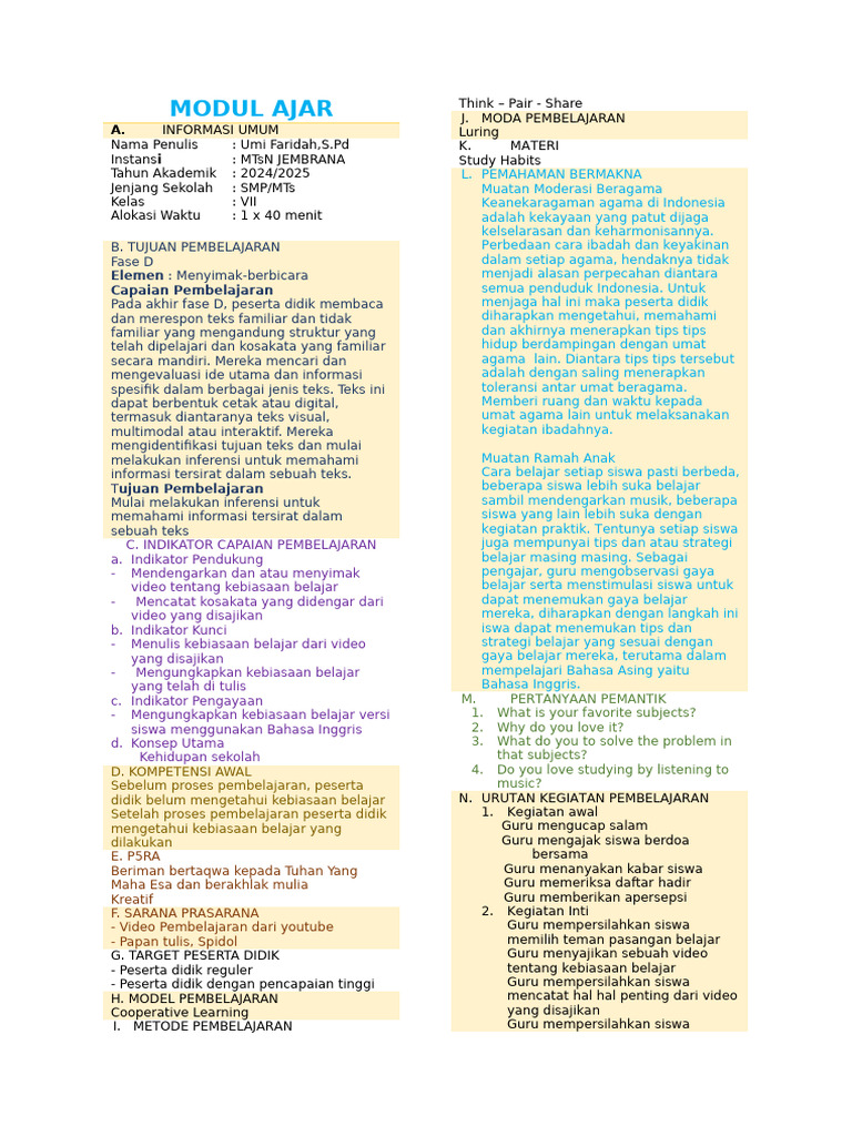Modul Ajar Membaca - Memirsa Bab 1 Materi 3 | PDF
