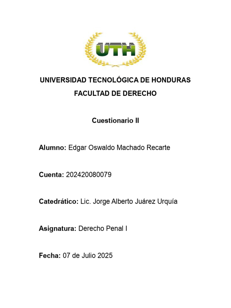 Segundo Cuestionario Edgar Machado | PDF | Derecho penal | Intención ...