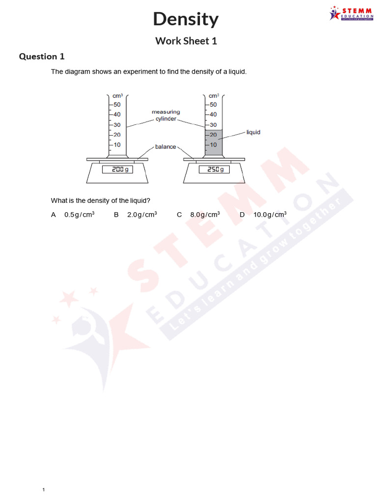 Density Work Sheet 1 | PDF | Density | Length