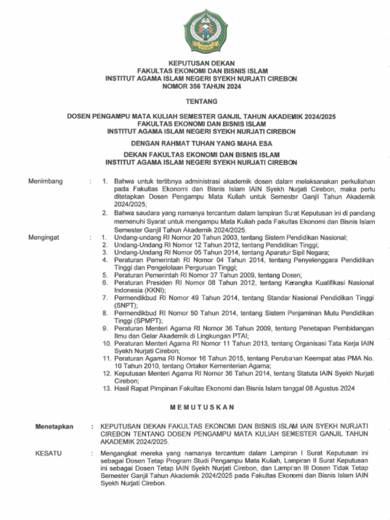 SK Mengajar FEBI Ganjil T.A 2024-2025 | PDF