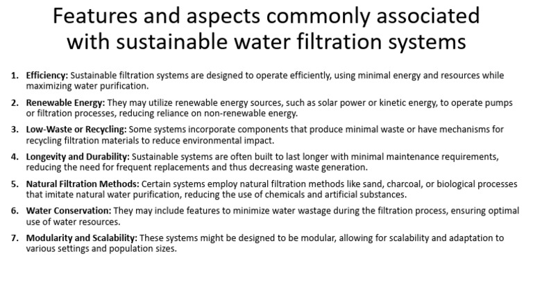 Sustainable Water Filtration Features | PDF