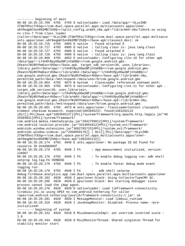 Com - Dual.space - Parallel.apps - Multiaccounts.appscloner Logcat | PDF | Software Engineering ...