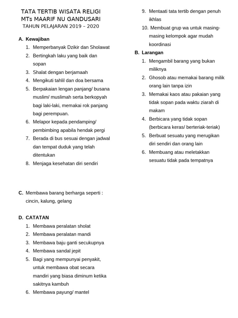 Tata Tertib Ziarah Wali 8 2019 | PDF