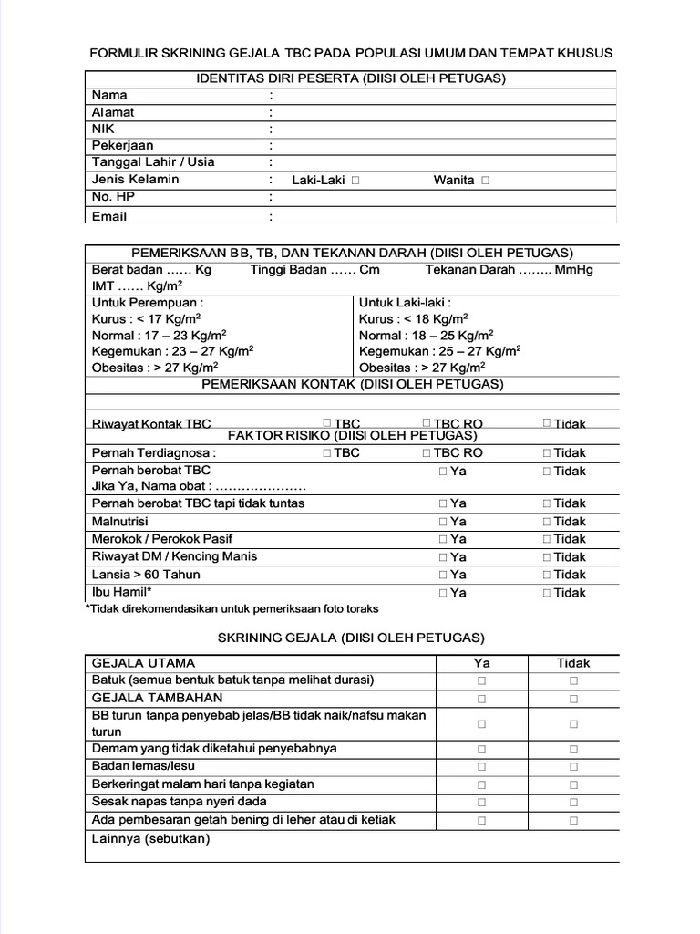 Formulir Skrining Gejala TBC | PDF