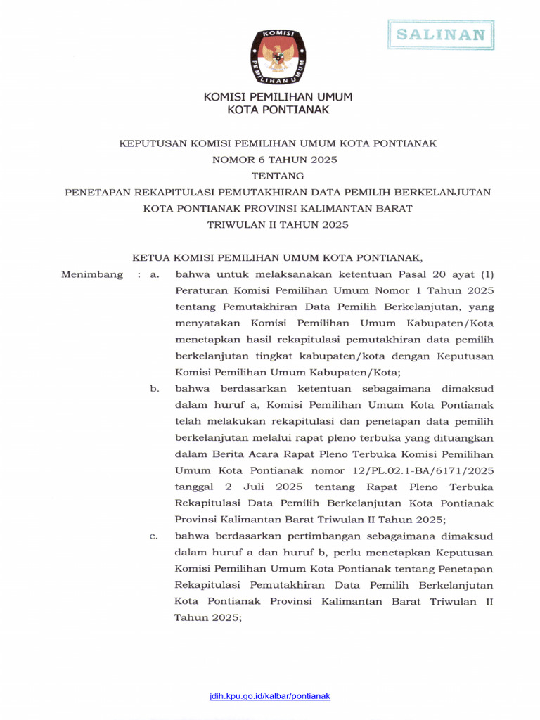 2025kpts6 - KPU Kota Pontianak | PDF