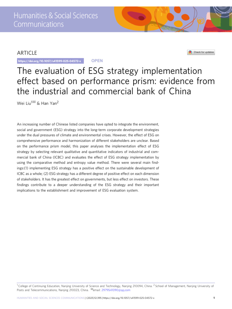 Evaluating ESG Strategy in ICBC | PDF | Governance | Strategic Management