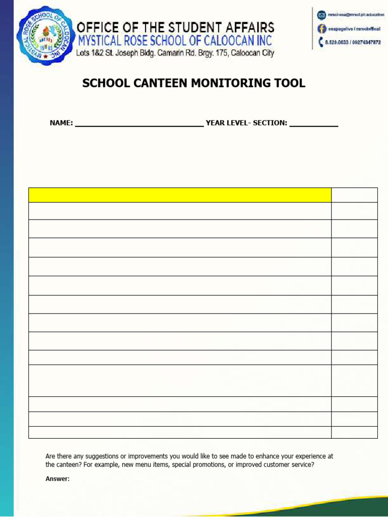 Canteen Feedback and Evaluation Form | PDF