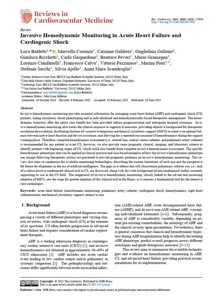 Invasive Hemodynamic Monitoring in Acute Heart Fai | PDF | Blood ...