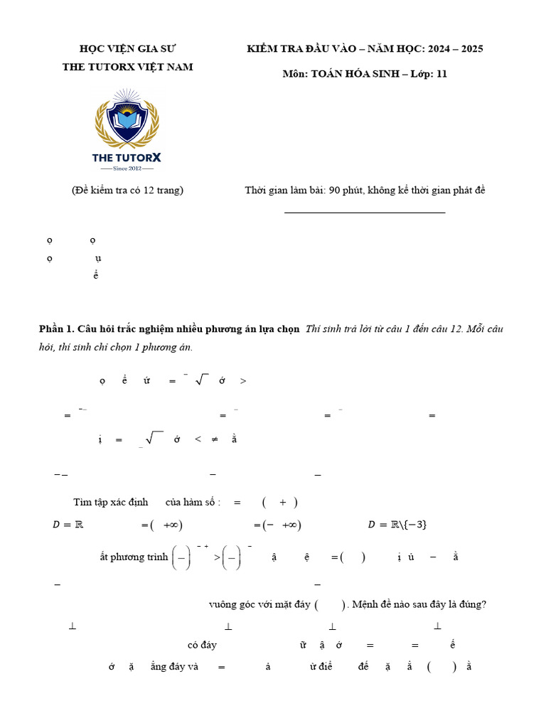 Đề Toán Hóa Sinh - 11 - Ck2 | PDF