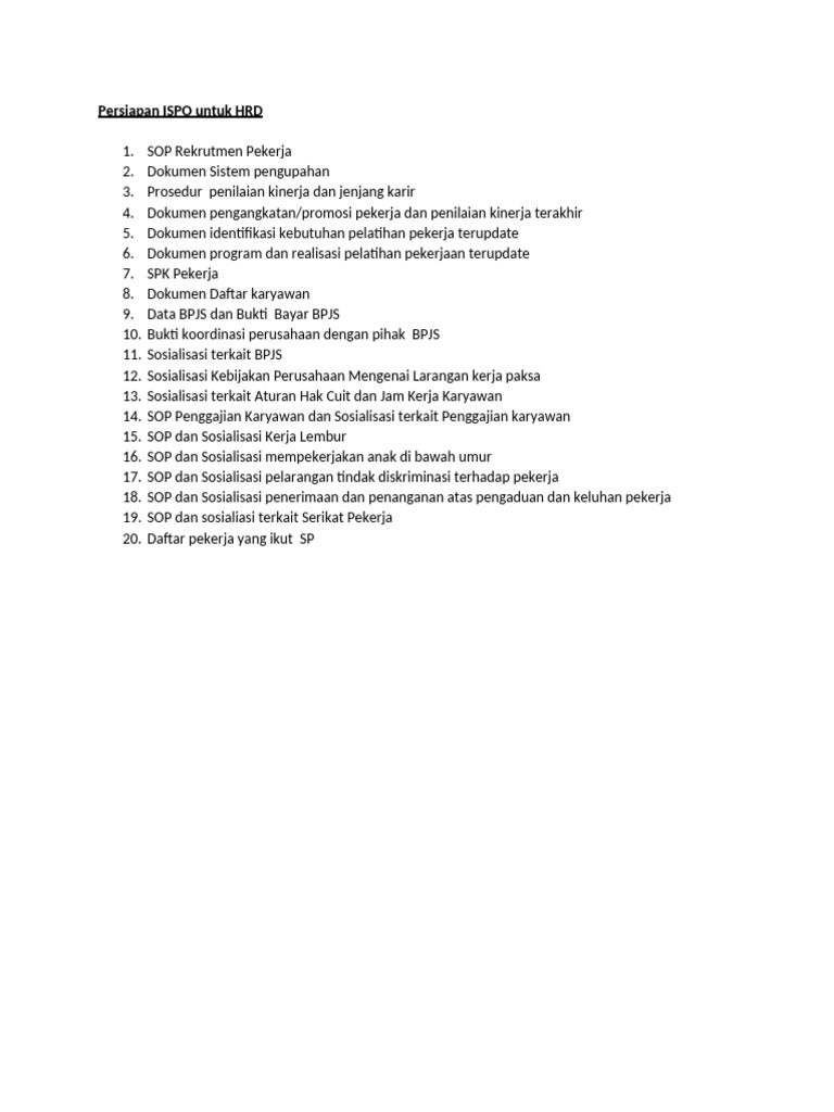 Persiapan ISPO Untuk HRD | PDF