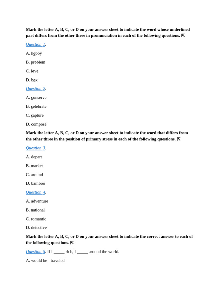 Pronunciation and Grammar Practice Test | PDF | Weaving