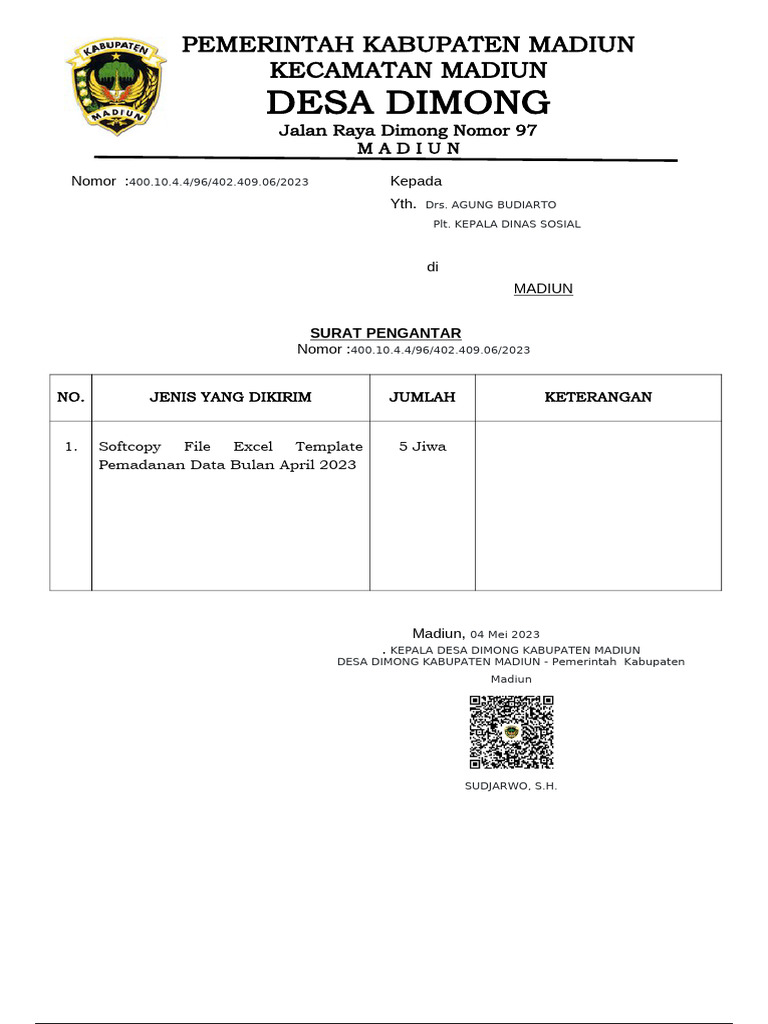 Surat Pengantar Softcopy File Excel | PDF