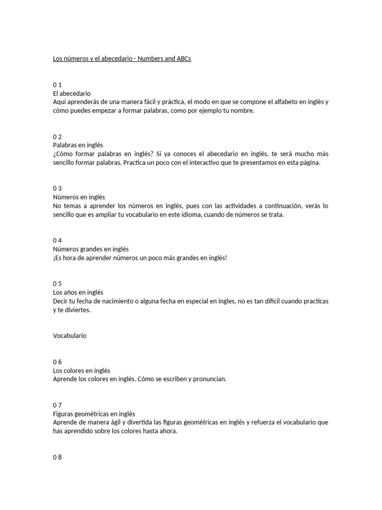 Aprende inglés: abecedario y números | PDF | Idioma en Inglés | Lingüística