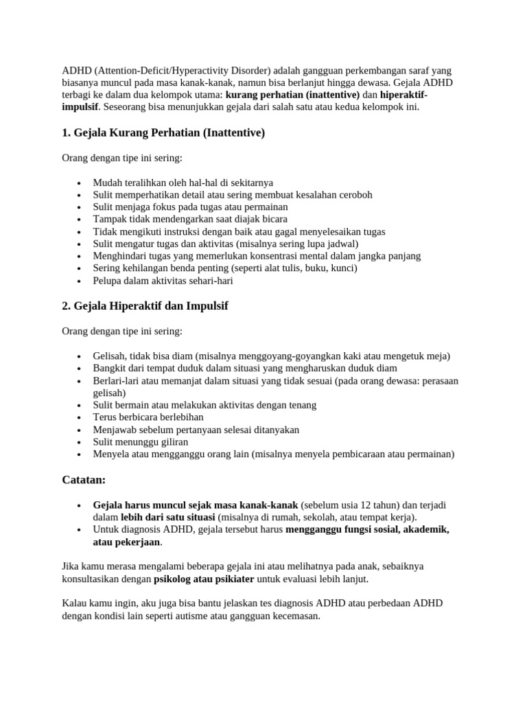 Gejala dan Diagnosis ADHD | PDF