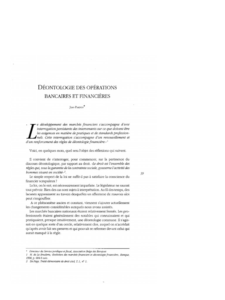 Deontologie Des Operations Bancaires Et Financieres | PDF