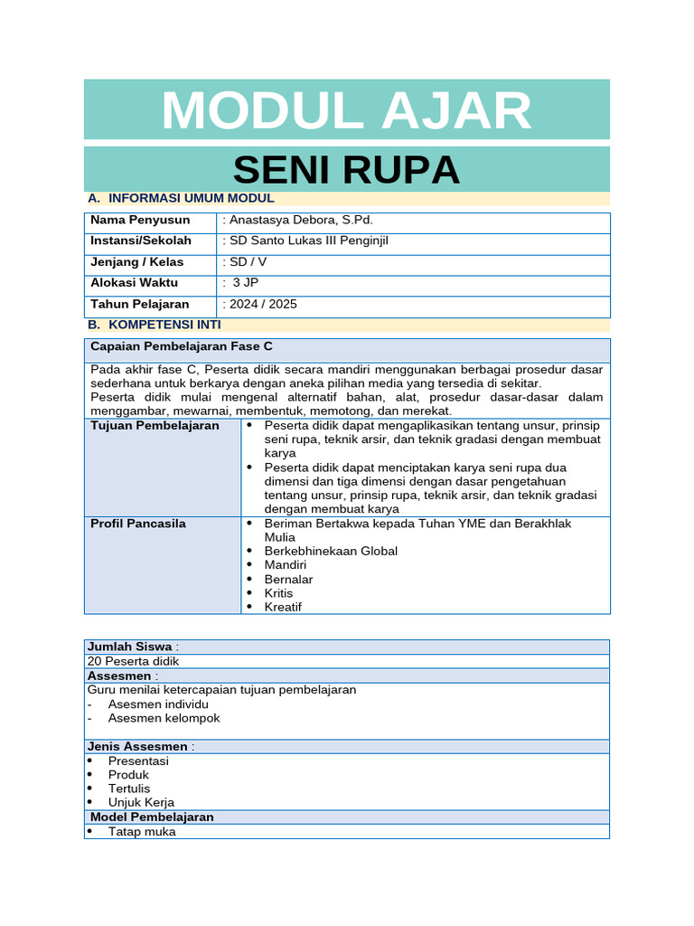 Modul Ajar Seni Rupa | PDF