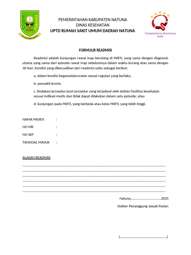 Formulir Readmisi | PDF