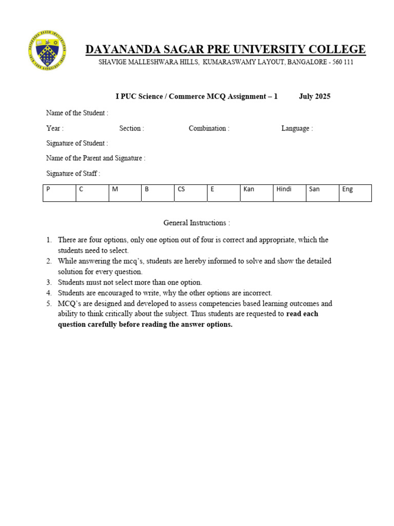 1 PU Science Assignment - 1 | PDF | Euclidean Vector | Chemical Substances